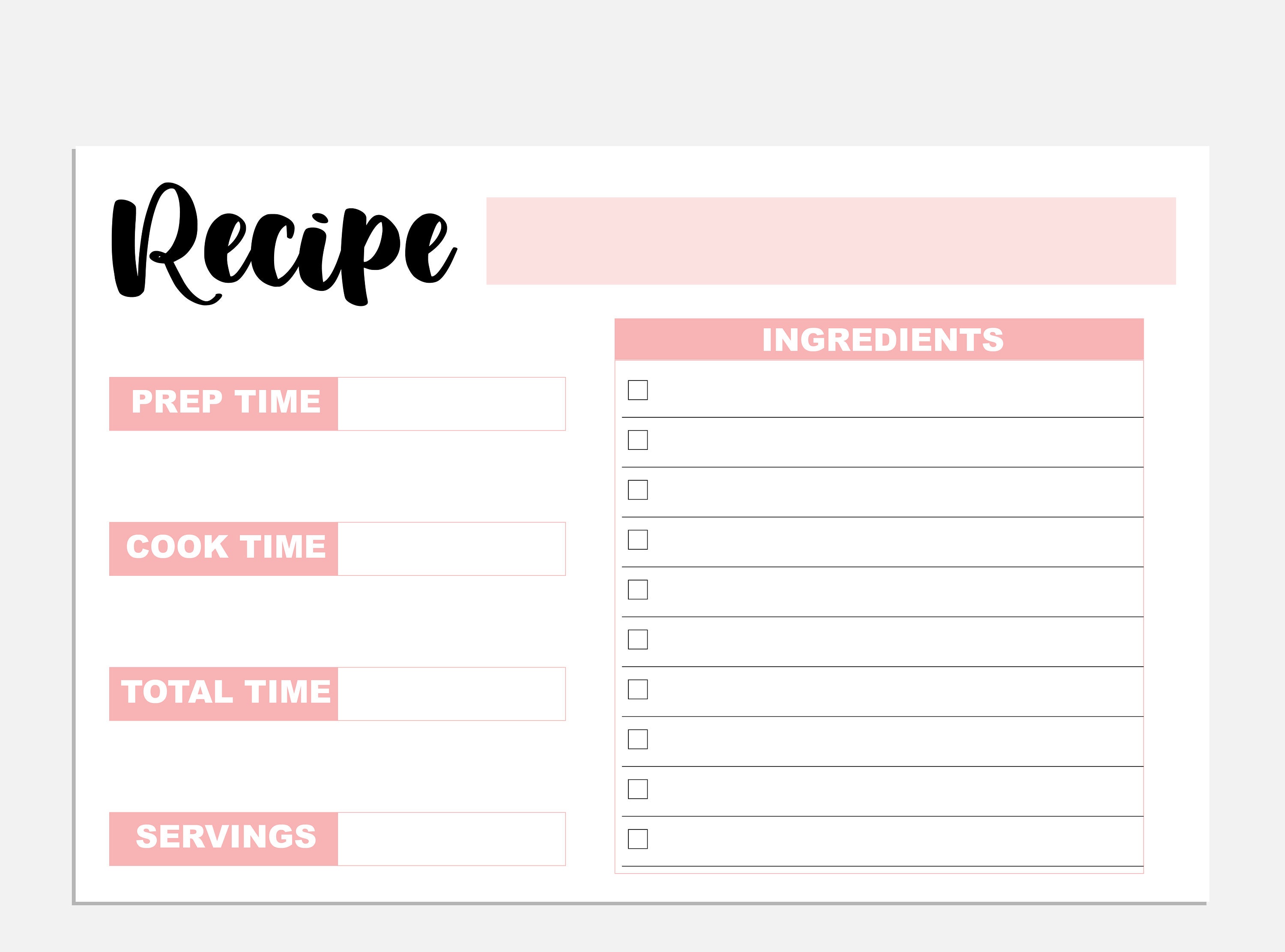 Recipe Card Printable | Index Card Size | Printable PDF | Letter Size ...