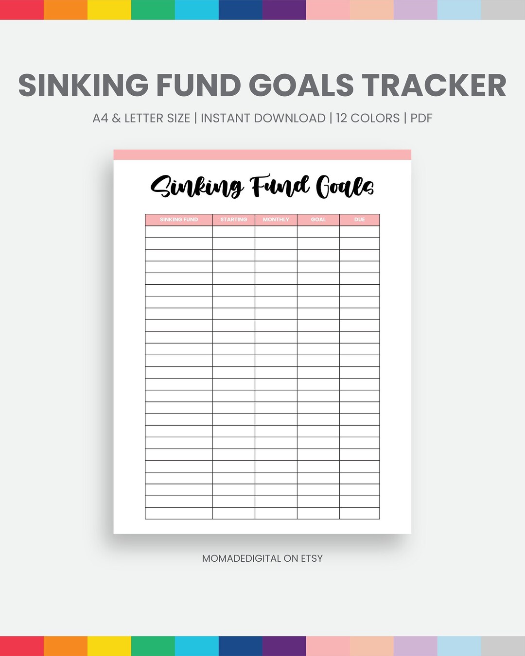 Printable Sinking Fund Goals Printable Colorful Financial Budget ...
