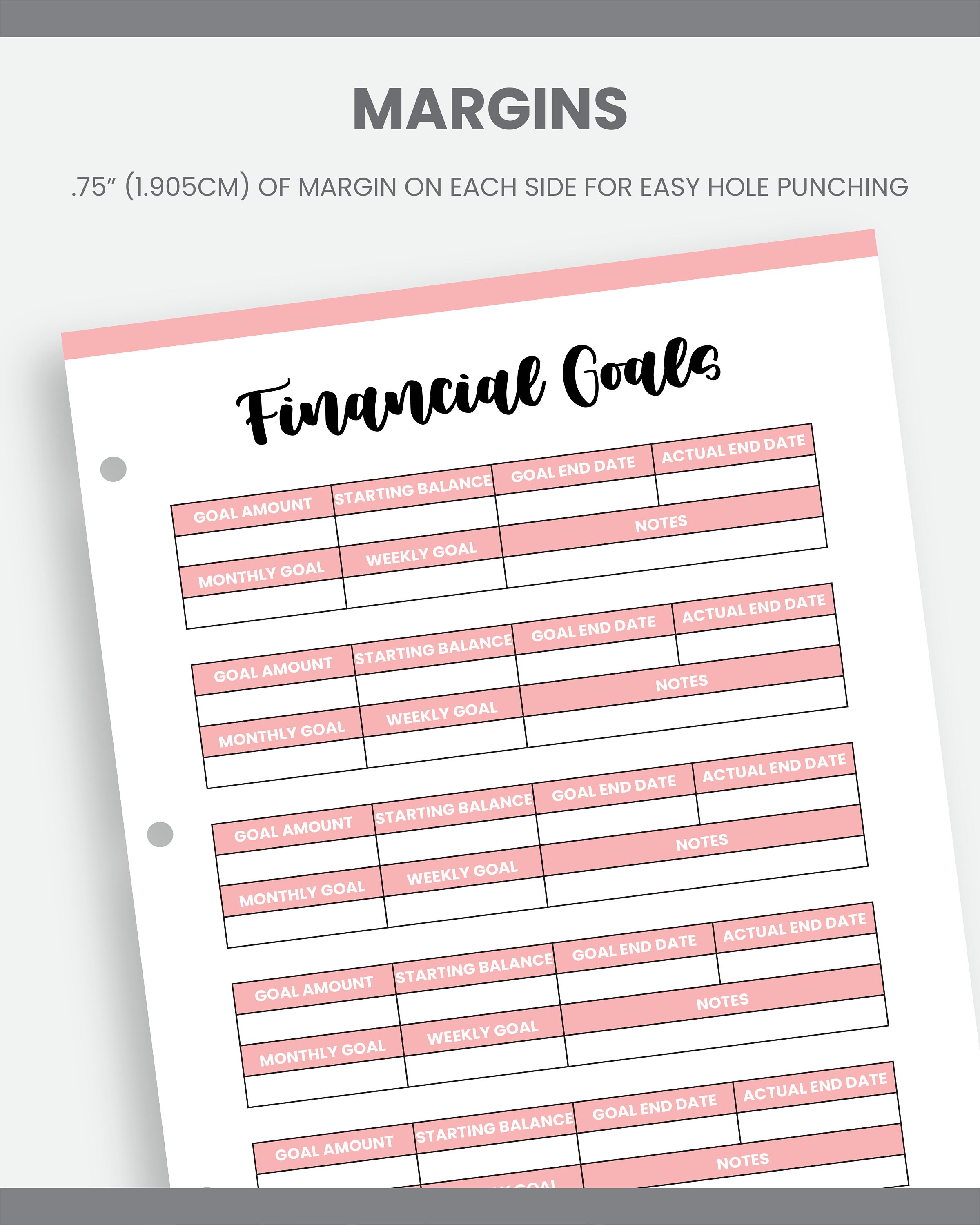 Printable Financial Goals Colorful Financial Budget Planner System Cash ...