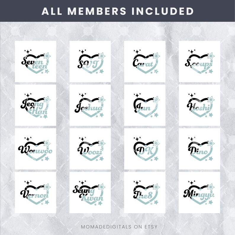 Kpop Seventeen Name in Heart Decals Light Stick Decal Design, Vector ...