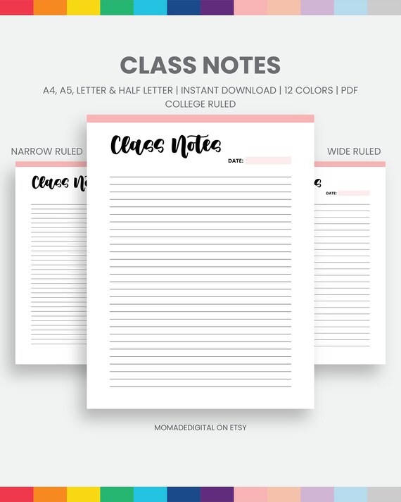 Printable Class Notes Student Printable Study PDF | Etsy