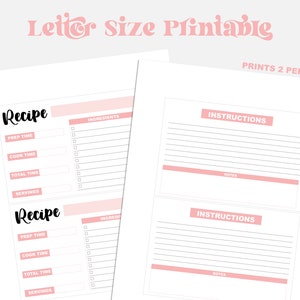 Recipe Card Printable | Index Card Size | Printable PDF | Letter Size ...