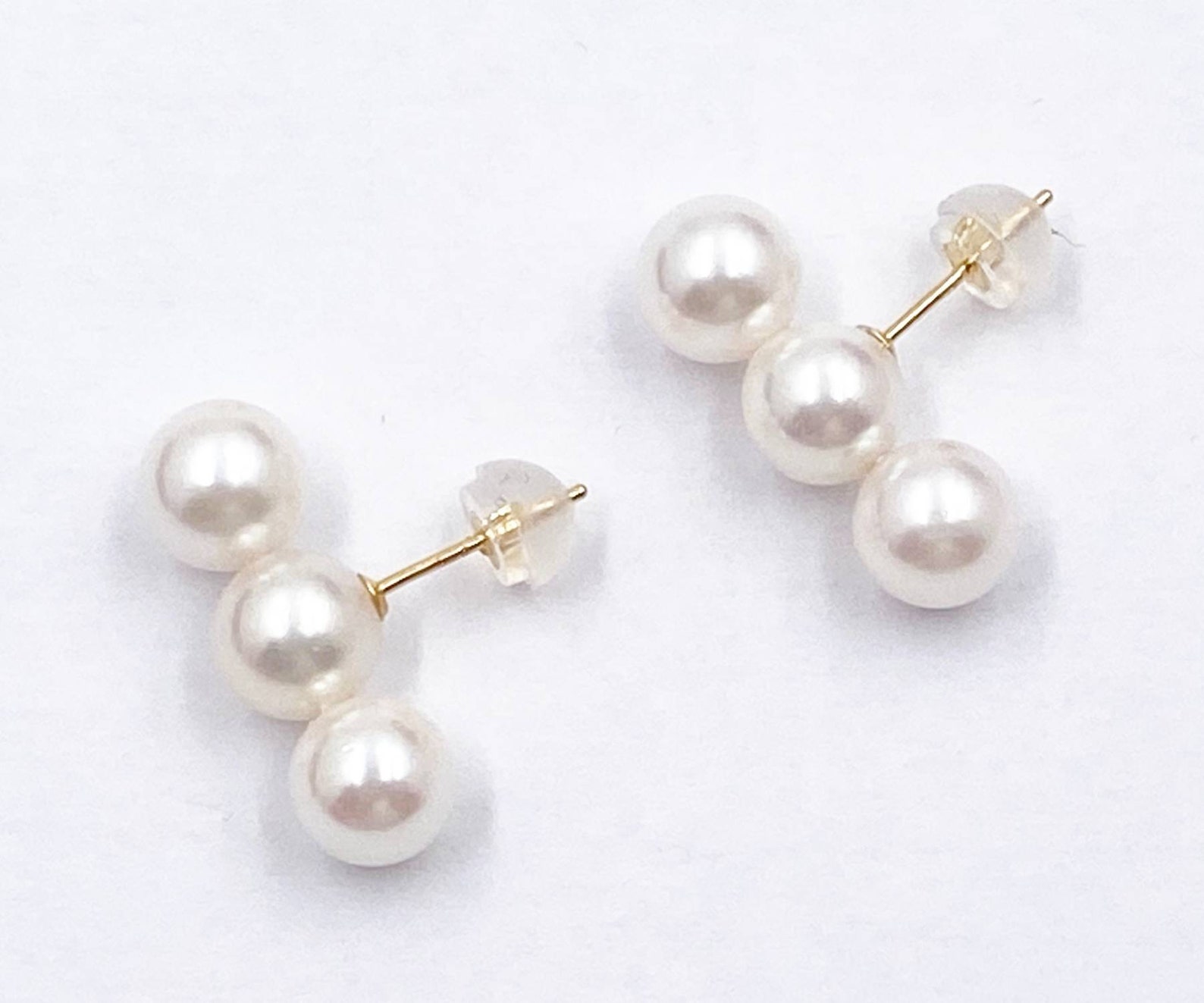18k Gold 3 Akoya Pearl Piercing Earrings - Etsy Sweden
