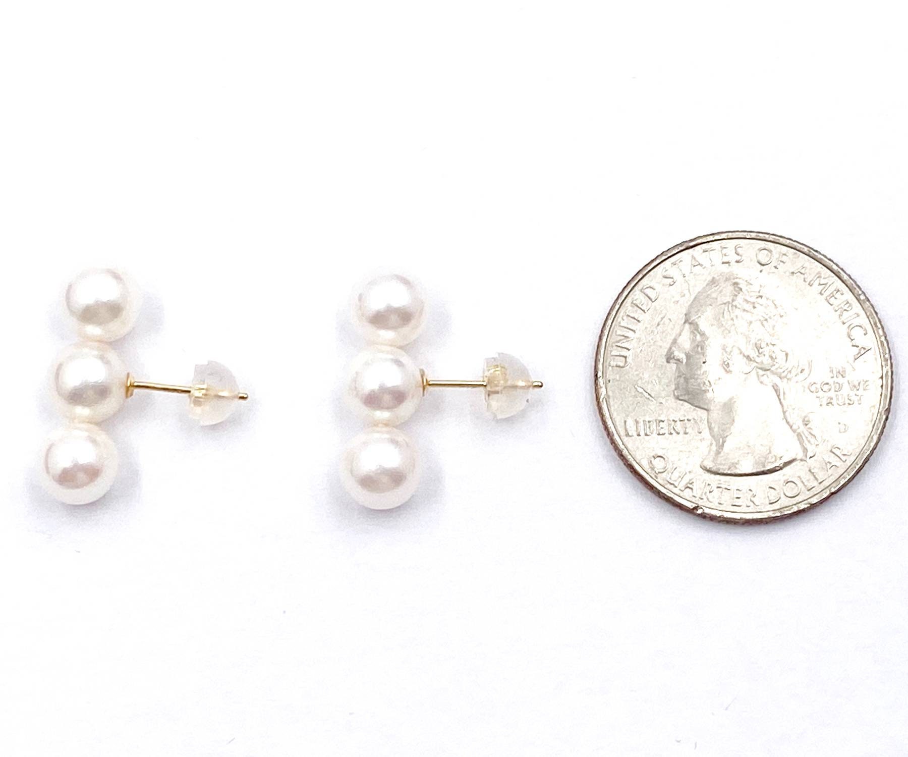 18k Gold 3 Akoya Pearl Piercing Earrings - Etsy Sweden