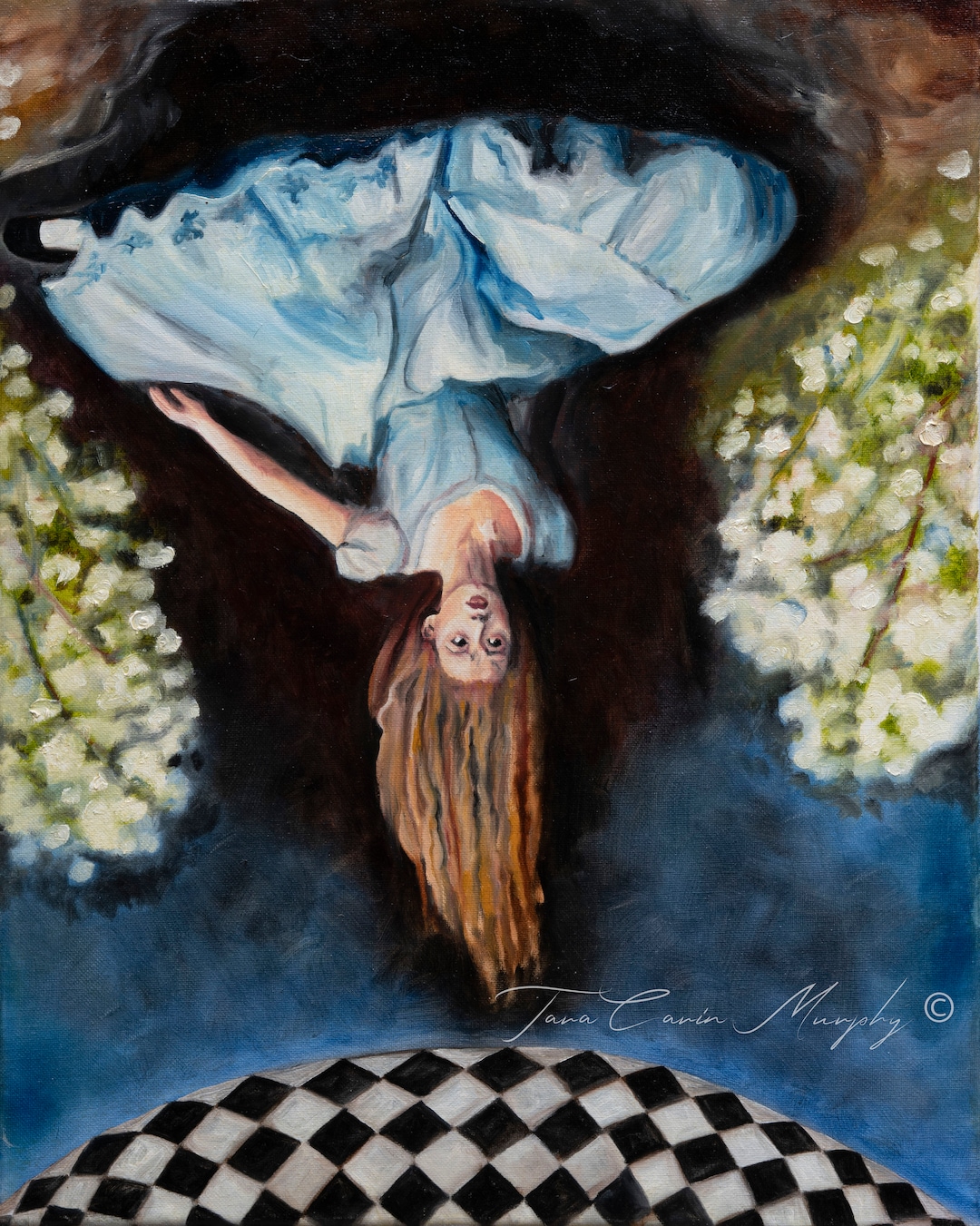 Alice Down the Rabbit Hole Oil Painting Giclee Print Wonderland 16" X ...