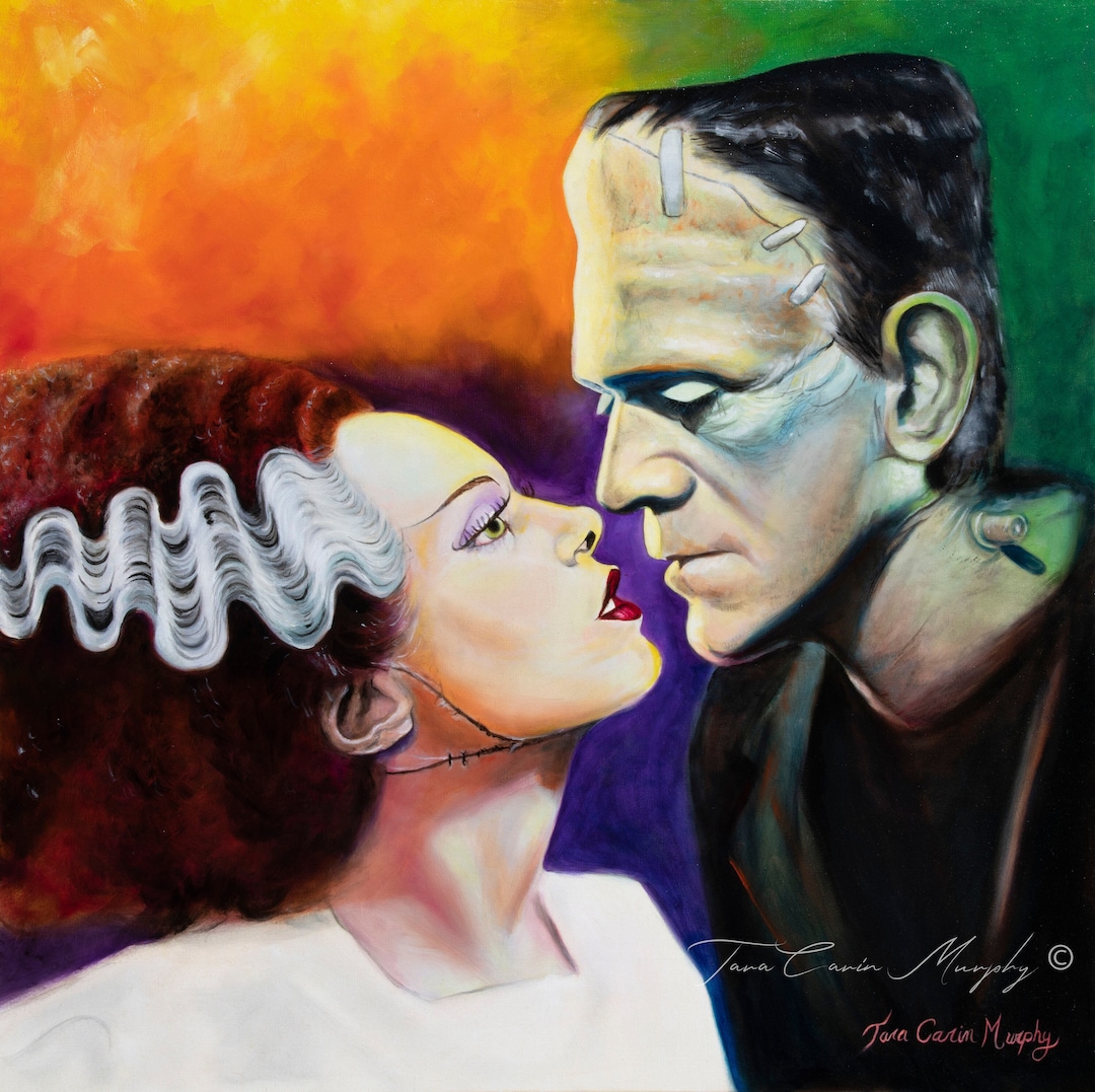 Frankenstein Monster and His Bride Giclee Print Original 14” X 14” Oil Painting Art by Tara ...