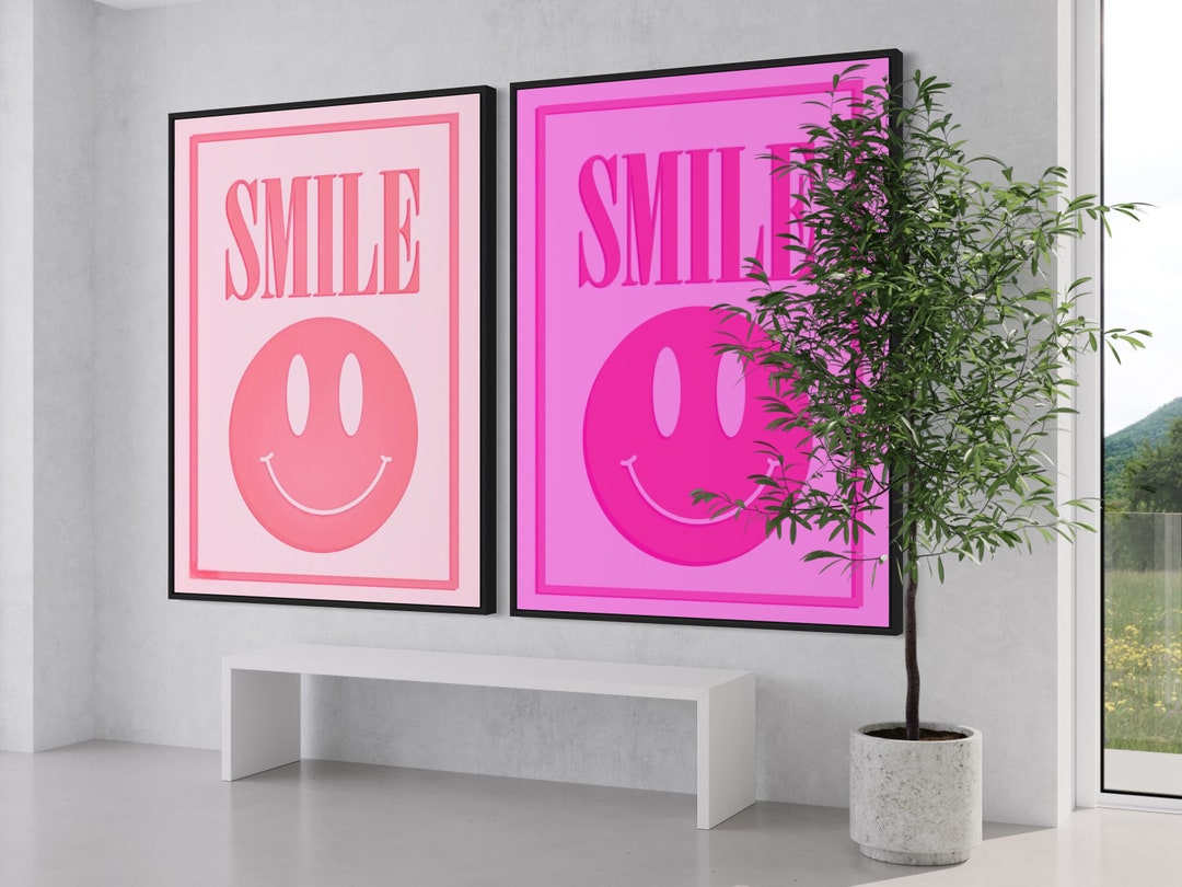 Pink Wall Art | Pink Print Wall Art Set of 2 | Pink Preppy Wall Art ...
