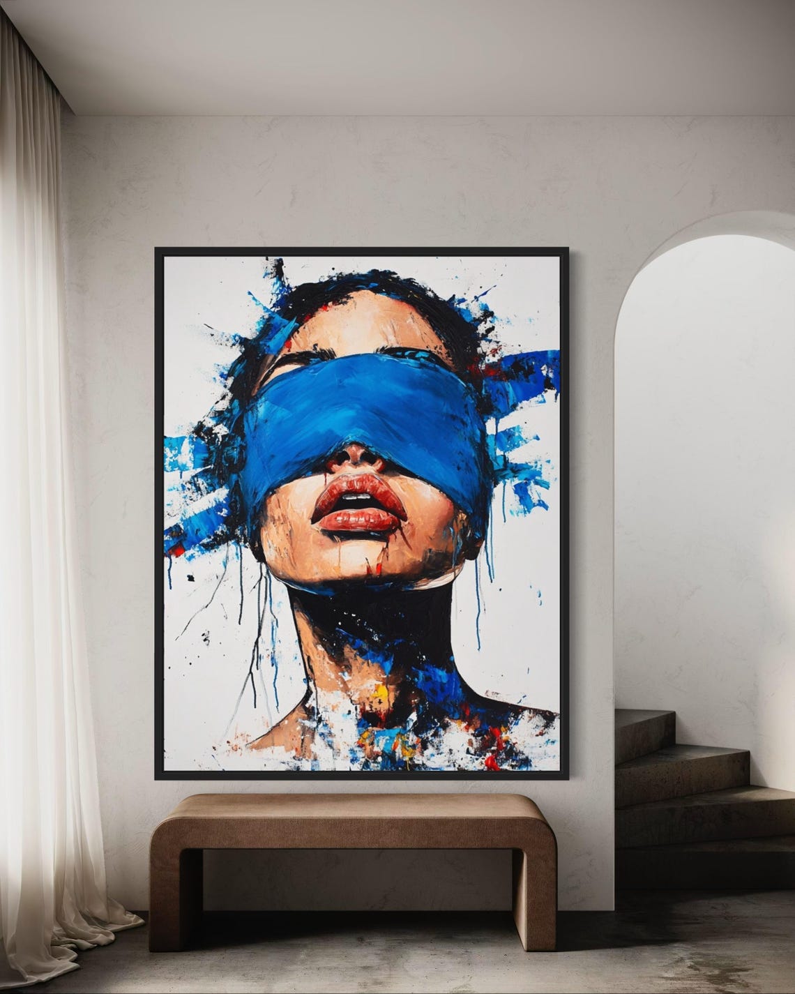 Abstract Portrait Painting, Bold Blue Wall Art, Modern Figurative ...