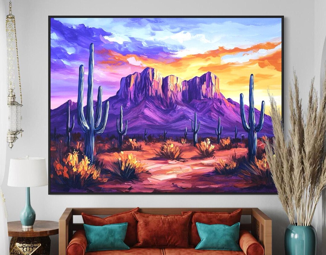 Superstition Mountains Oil Painting - Arizona Landscape With Cacti ...