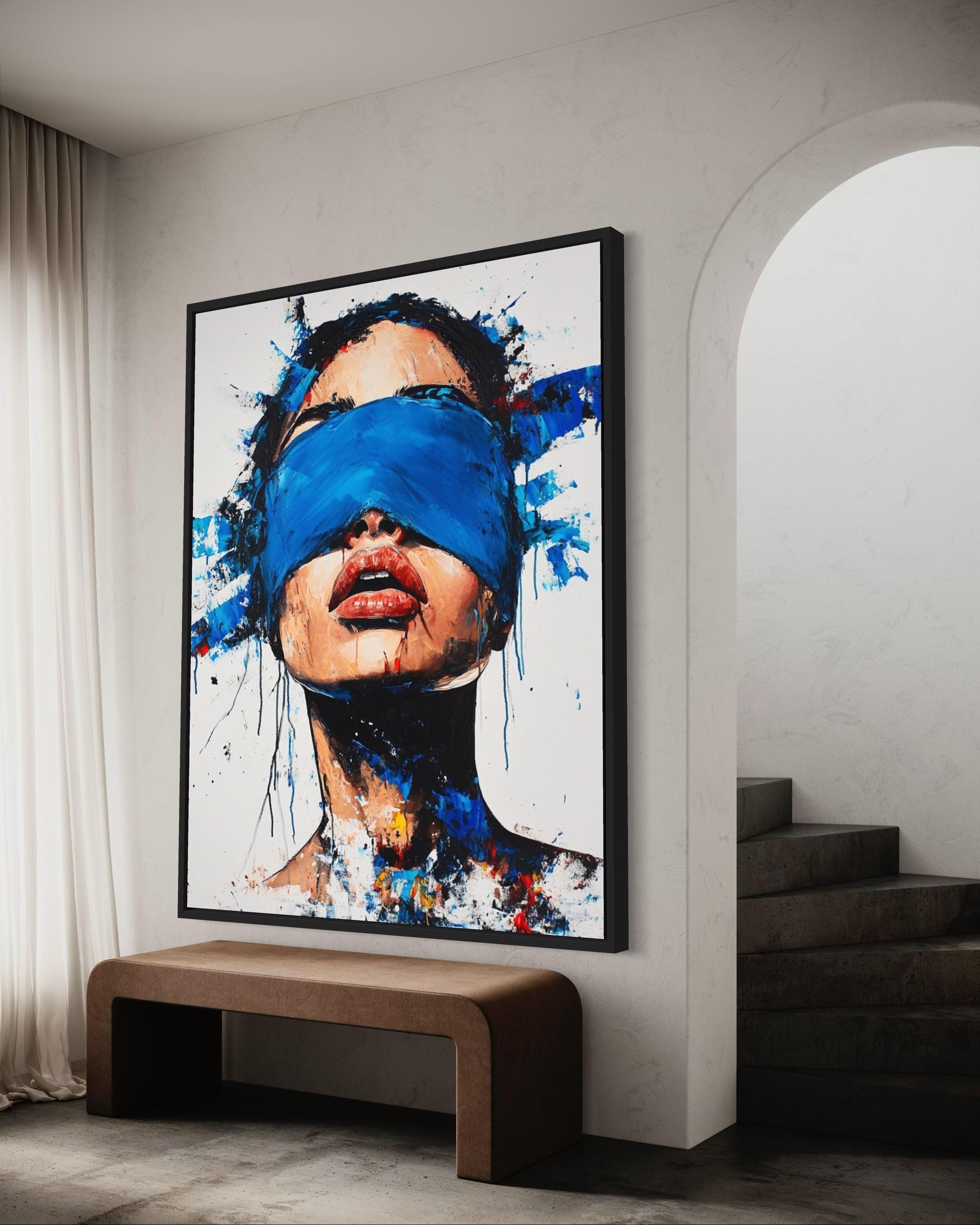 Abstract Portrait Painting, Bold Blue Wall Art, Modern Figurative ...