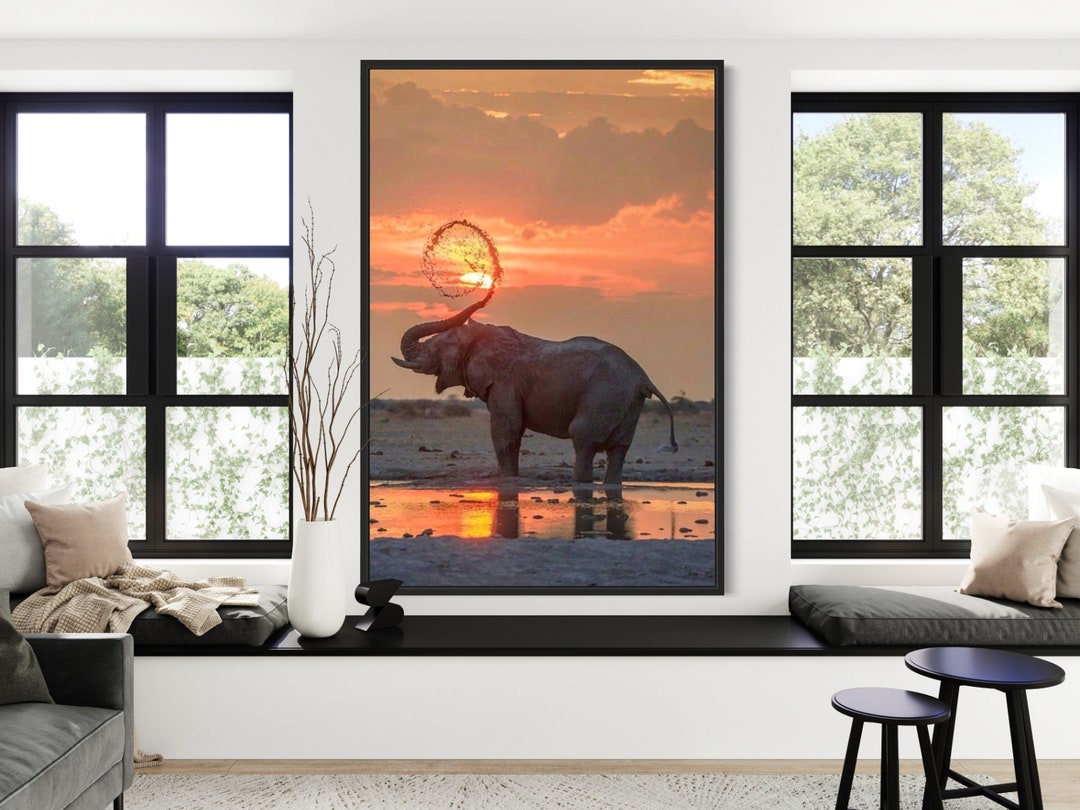 Elephant Wall Art Elephant Decor Animal Canvas Wall Print White ...