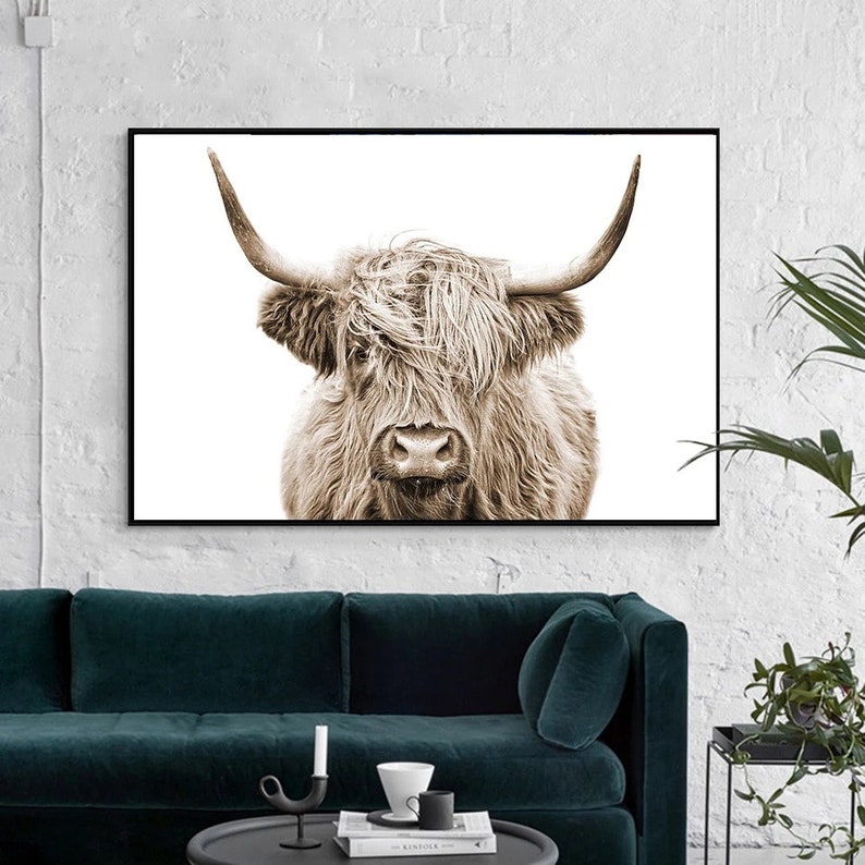 Highland Cow Print Cow Art Living Room Art Farmhouse - Etsy