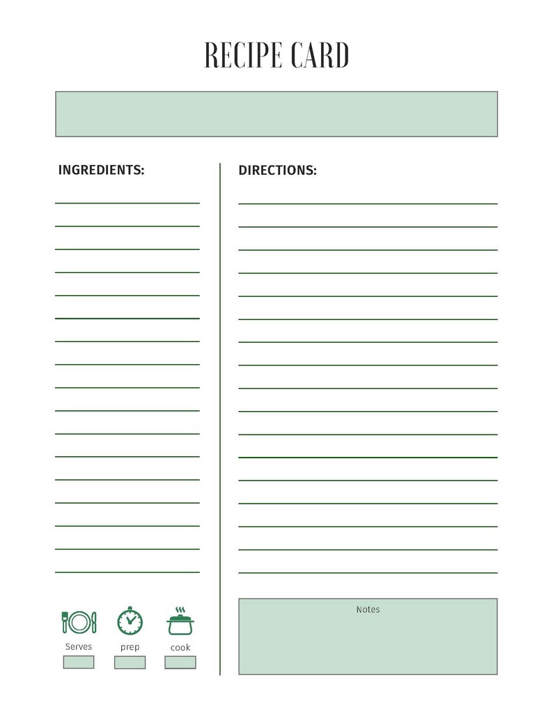 Sage Minimalist Recipe Card Planner Organiser Cooking Template - Etsy
