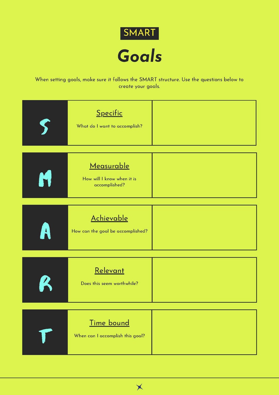 Bright Green SMART Goals Planner Worksheet Template Goal Setting ...