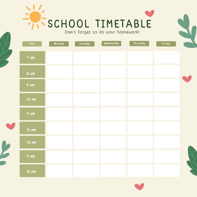 Sage Green Cute School Schedule Planner Template Weekly - Etsy