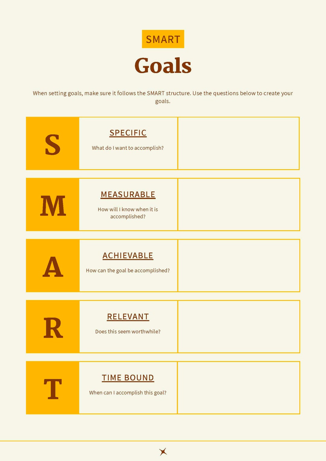 Light Orange SMART Goals Template Minimalistic Professional Career Goal ...