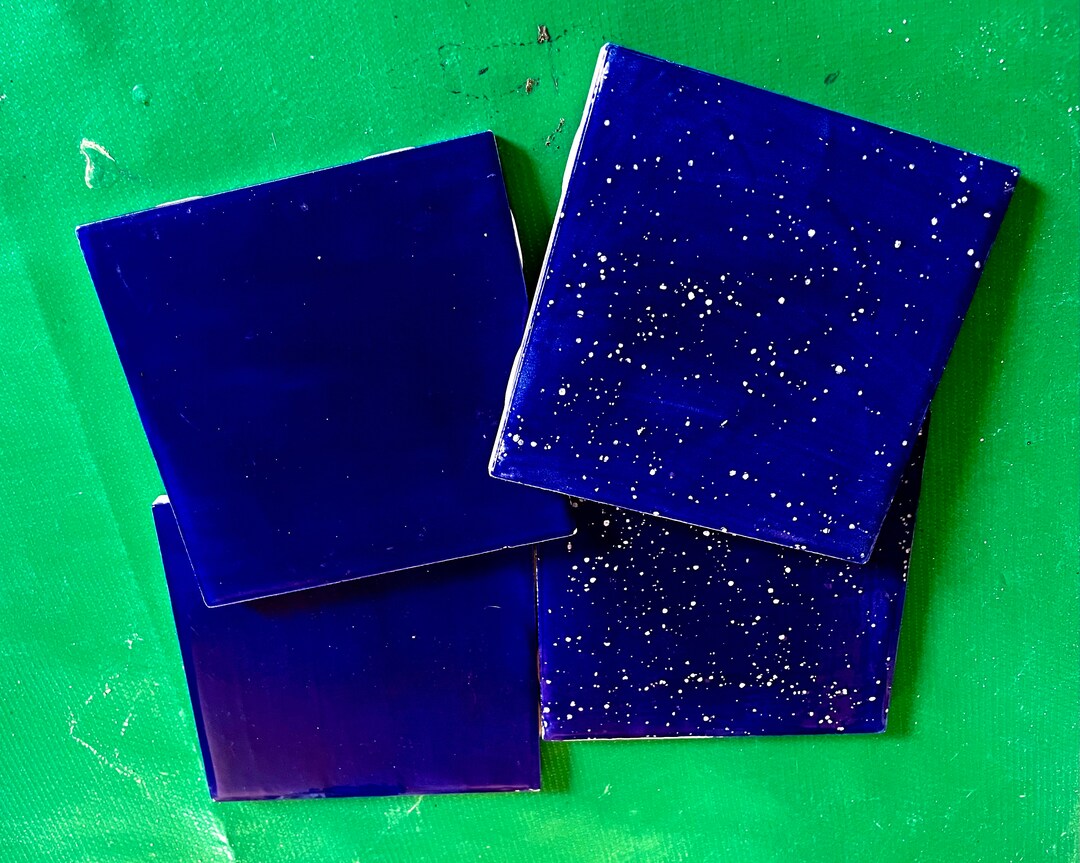 Set of 4 Dark Blue Ceramic Tiles - Etsy