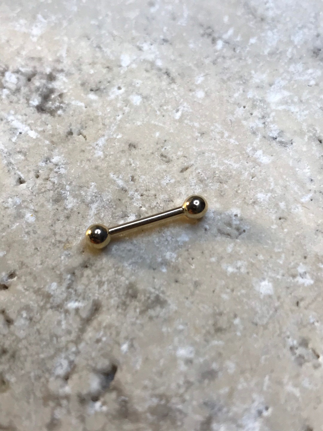 14K Solid Gold Straight Barbell, 16g, 10mm Length, 2mm Balls, Eyebrow ...