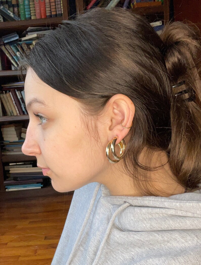 14K Solid Gold Chunky Hoop Earrings, Thick Gold Hoops, Fat Hoop ...