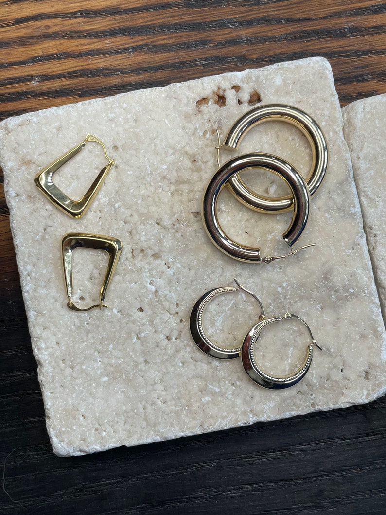14K Solid Gold Chunky Hoop Earrings, Thick Gold Hoops, Fat Hoop ...