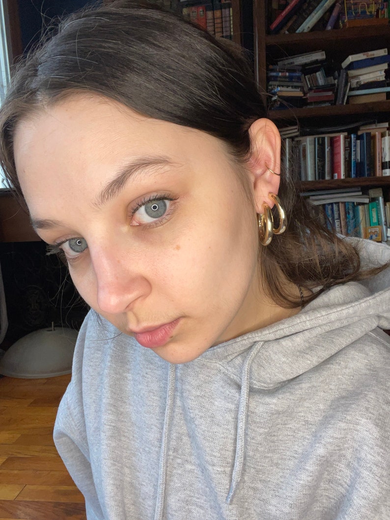 14K Solid Gold Chunky Hoop Earrings, Thick Gold Hoops, Fat Hoop ...