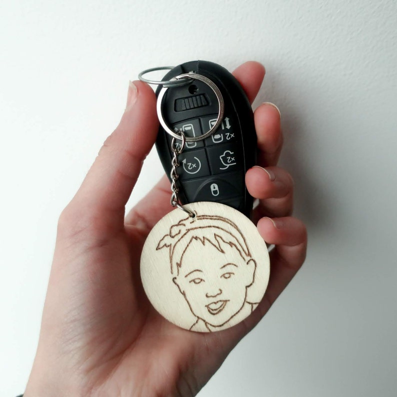 Wood Portrait Keychain - Personalized Photo Keychain - Diaper Bag ...