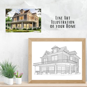 House Line Drawing, Custom House Line Art, House Line Portrait, House ...
