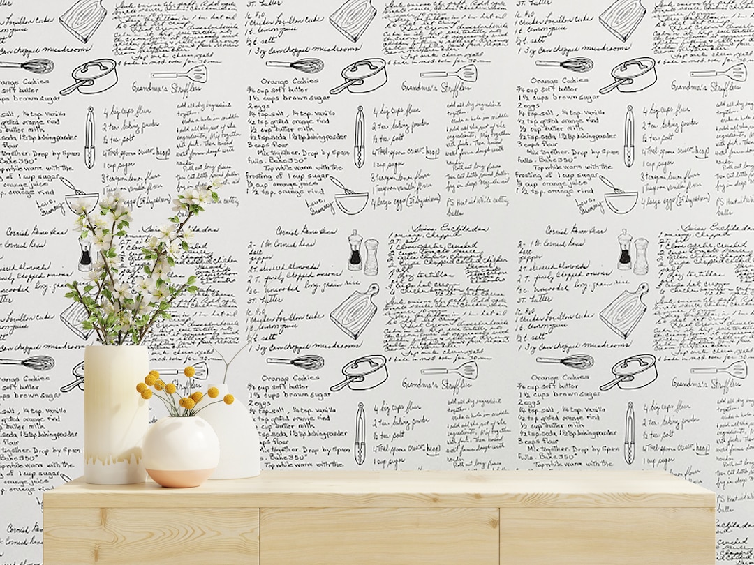 Handwritten Recipe Wallpaper: Custom Peel and Stick Kitchen Mural - Etsy