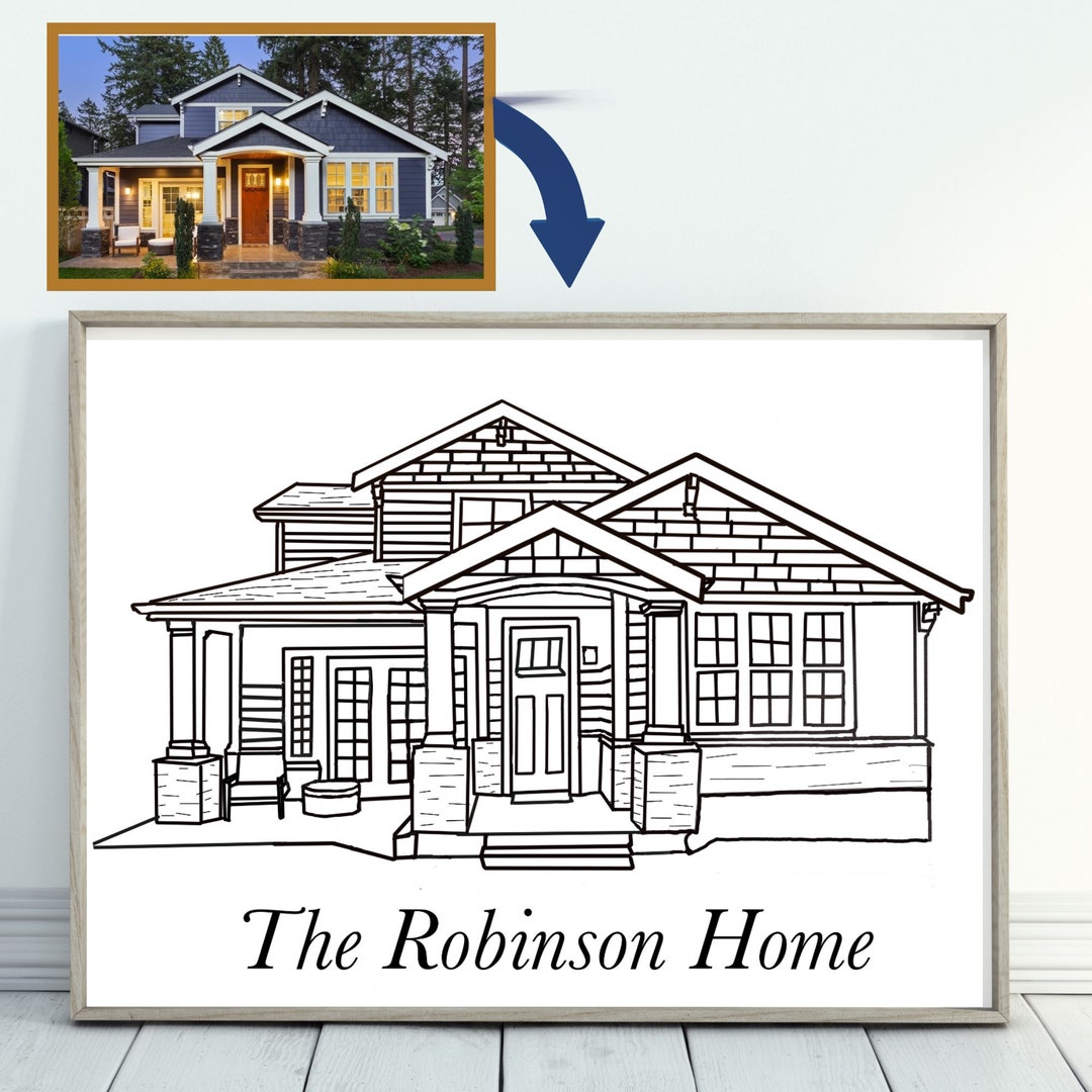 House Line Drawing, Custom House Line Art, House Line Portrait, House ...