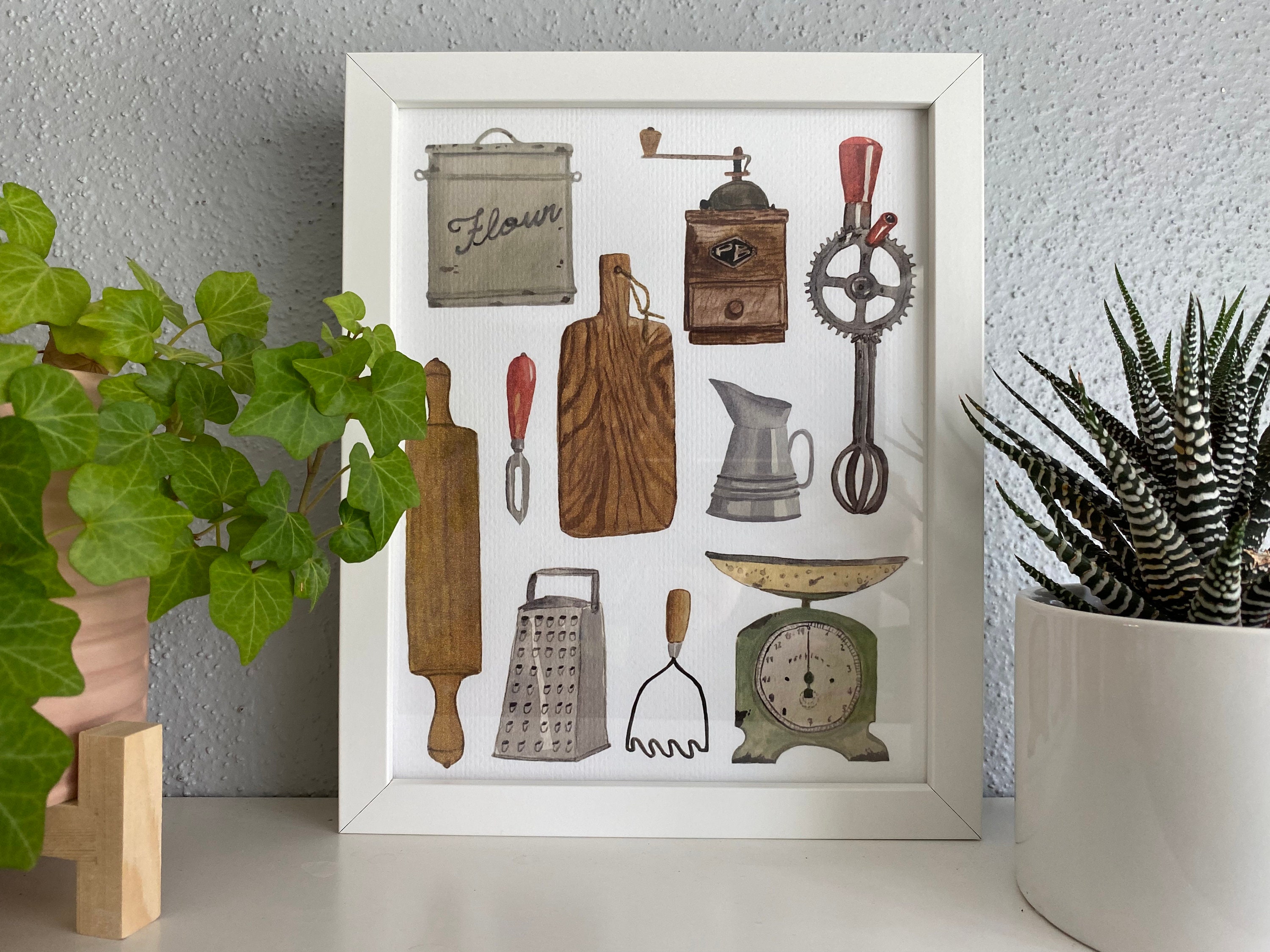 Vintage Kitchen Tools Art Print 8x10. Cute Watercolor - Etsy