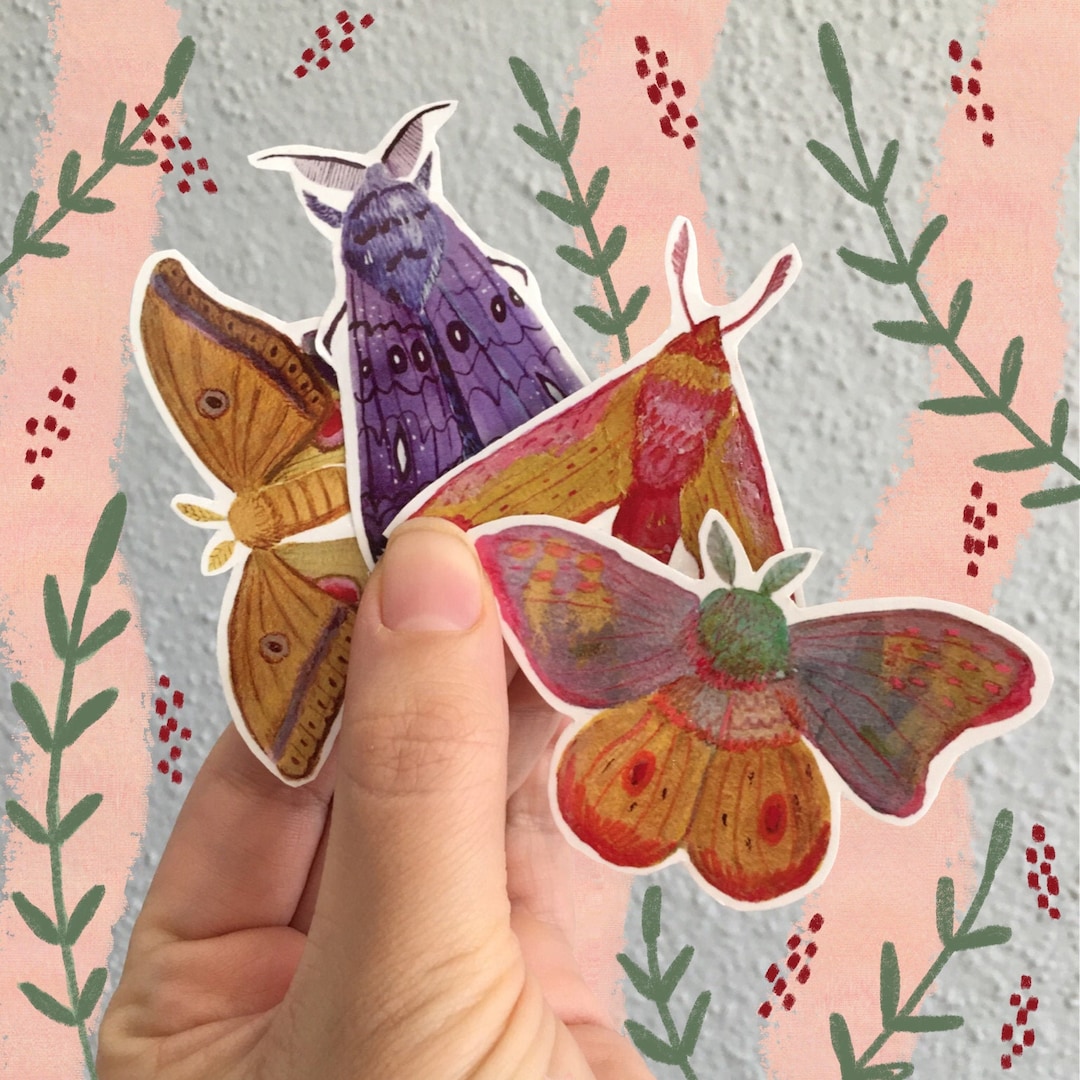 4 Moths Festival Temporary Tattoos. Cute Illustrated Colorful Moths ...