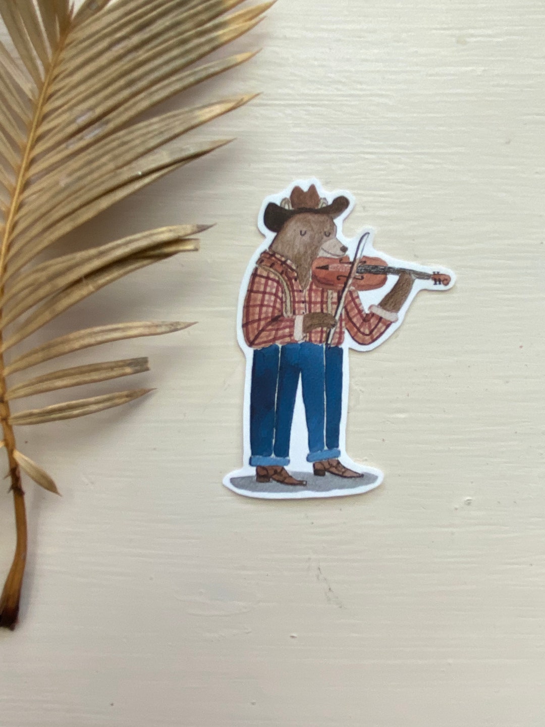 Bluegrass Fiddler Cowboy Bear Playing the Violin Sticker. Musical ...