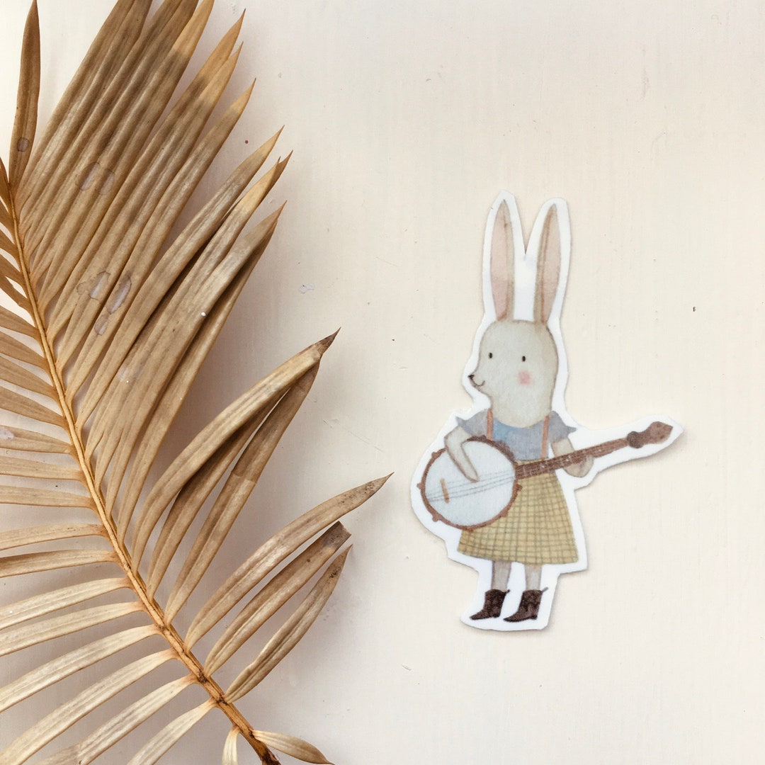 Bluegrass Bunny Playing the Banjo Sticker. Cute Musical Animal Stickers ...