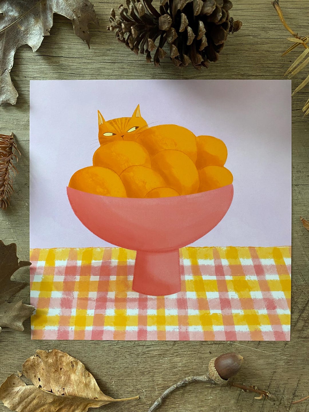 Funny Orange Cat With Oranges 8”x8” Art Print. Cat Lover Gift, Pink ...