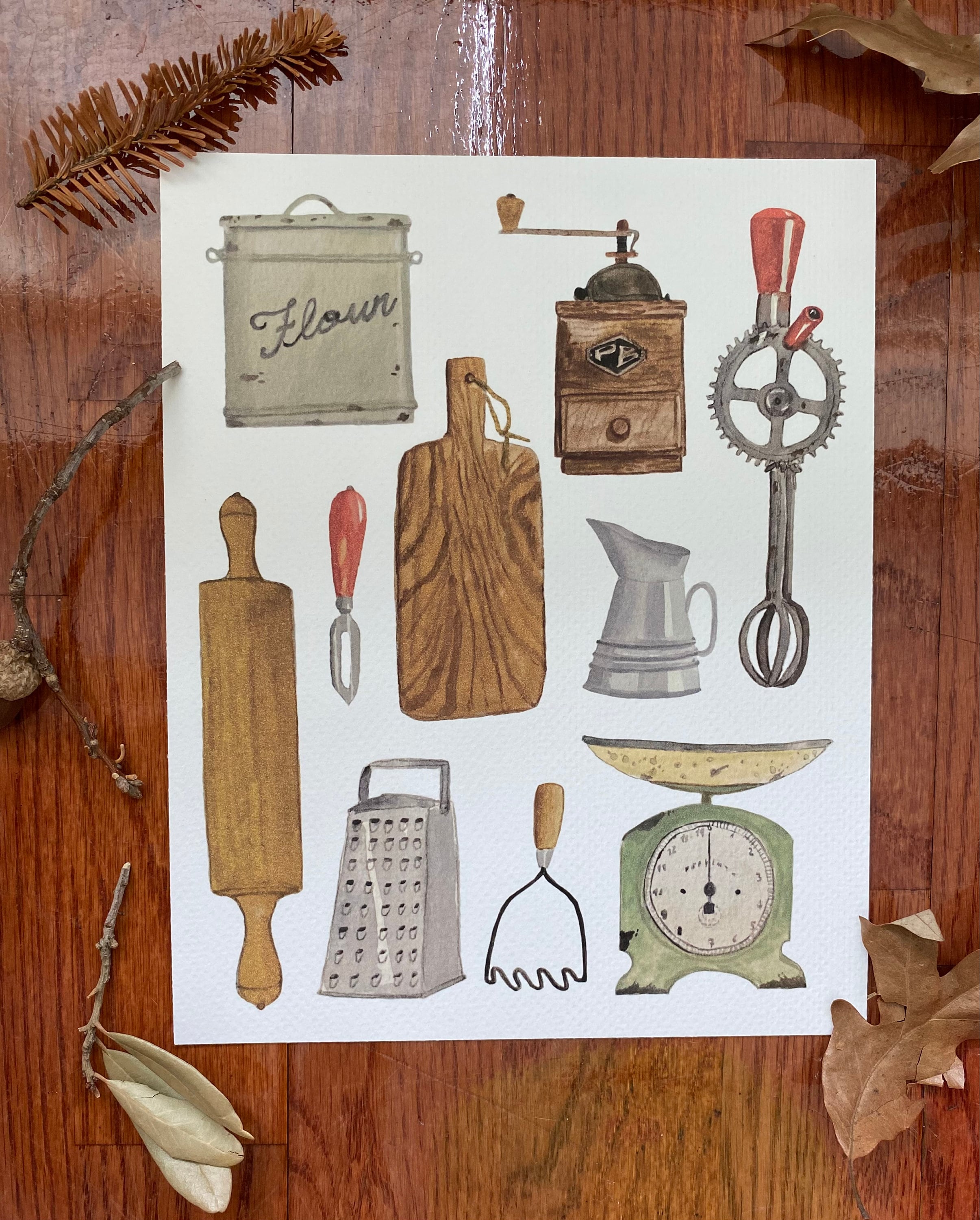 Vintage Kitchen Tools Art Print 8x10. Cute Watercolor - Etsy