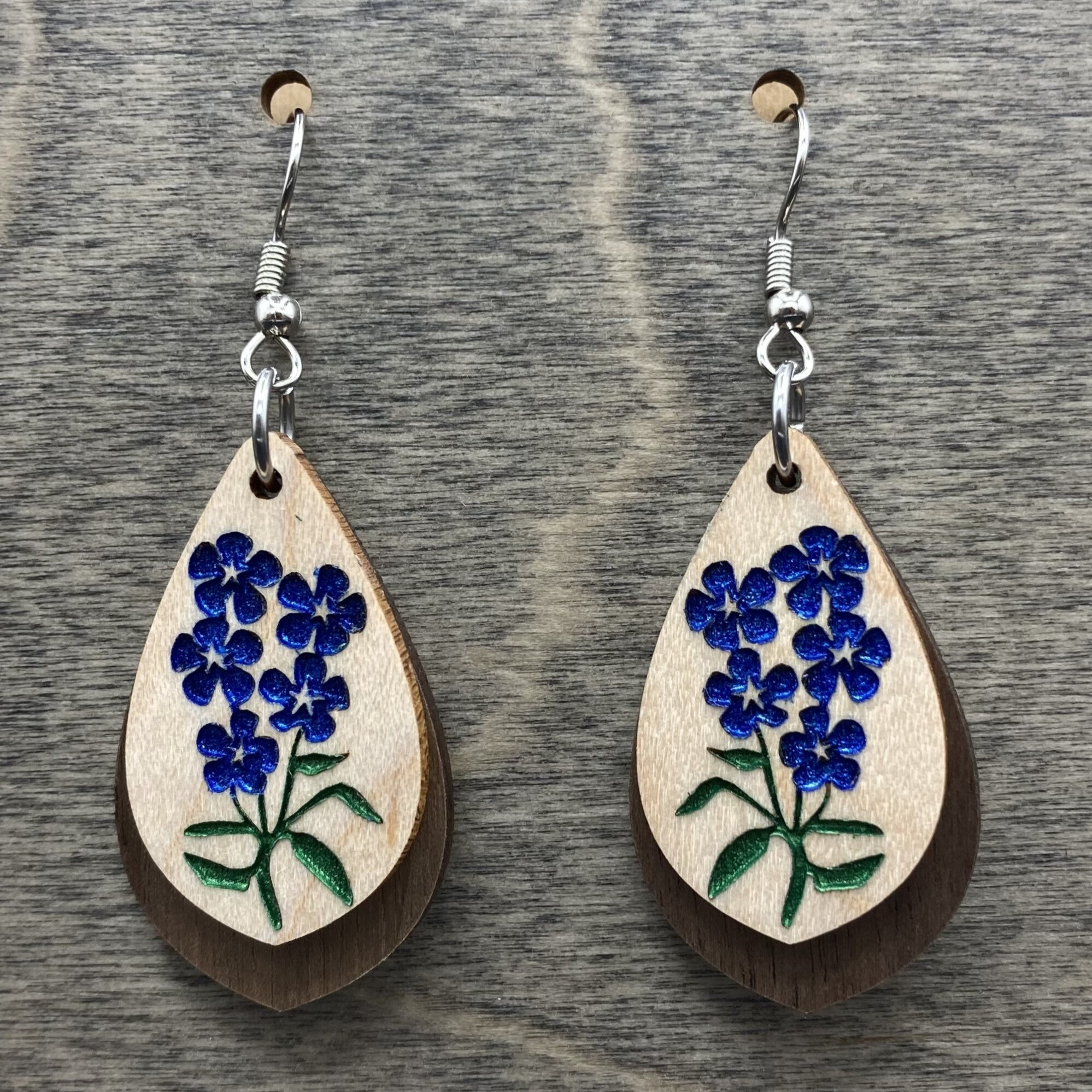 Wooden Layered Hand Painted Forget-me-not Earrings - Etsy