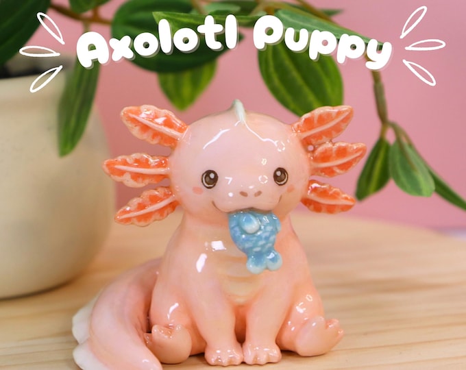 Axolotl Puppy Sculpture | Clay Desk Buddy | Cute Polymer Clay Art - Etsy
