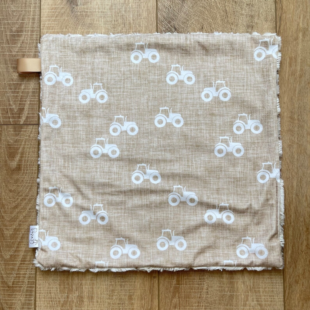 Beige Linen Farm Tractors Baby Blanket Minky Baby Lovey Farm Theme Boho ...