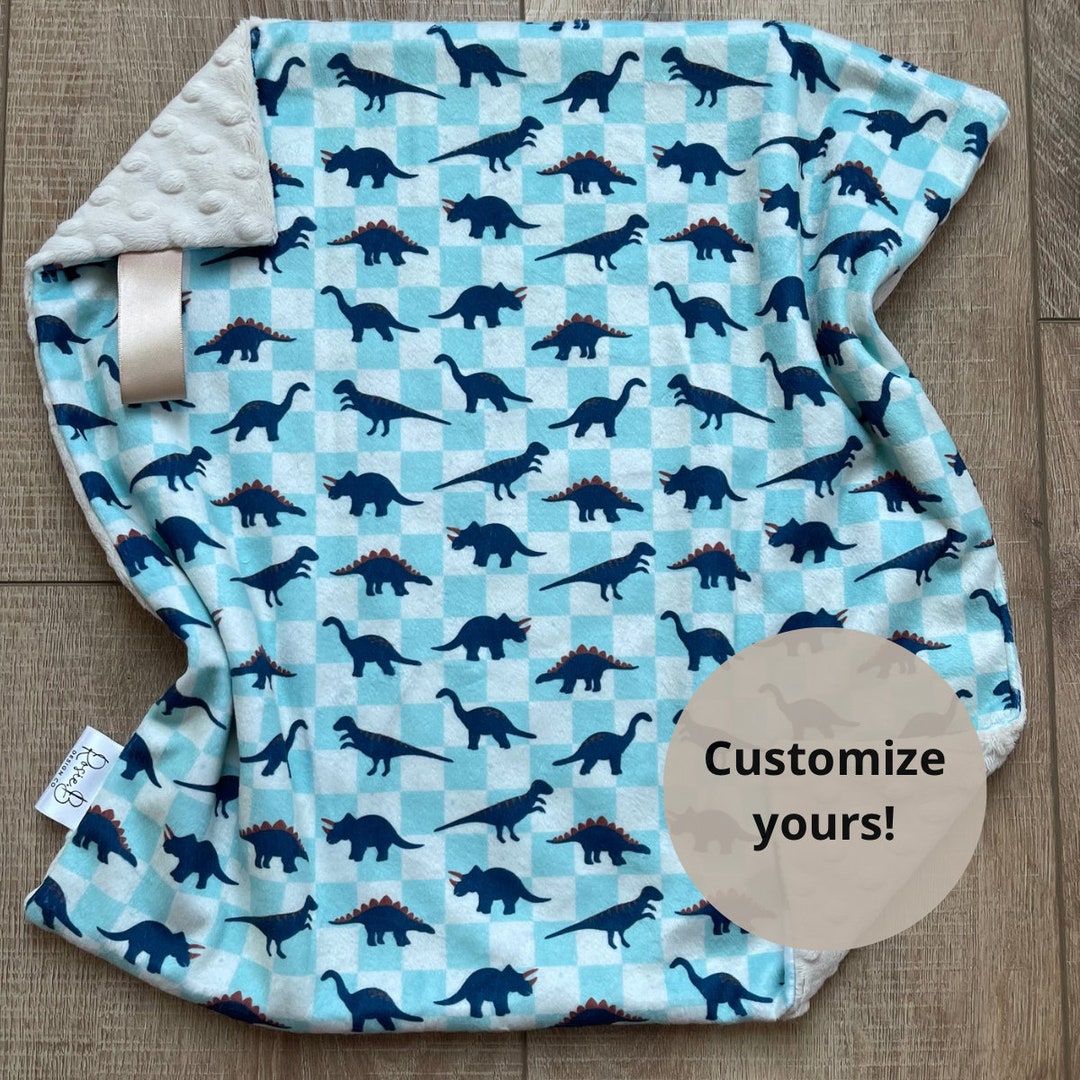 Blue Checkerboard Dinosaur Blanket Dinosaur Lovey Dino Baby Blanket ...