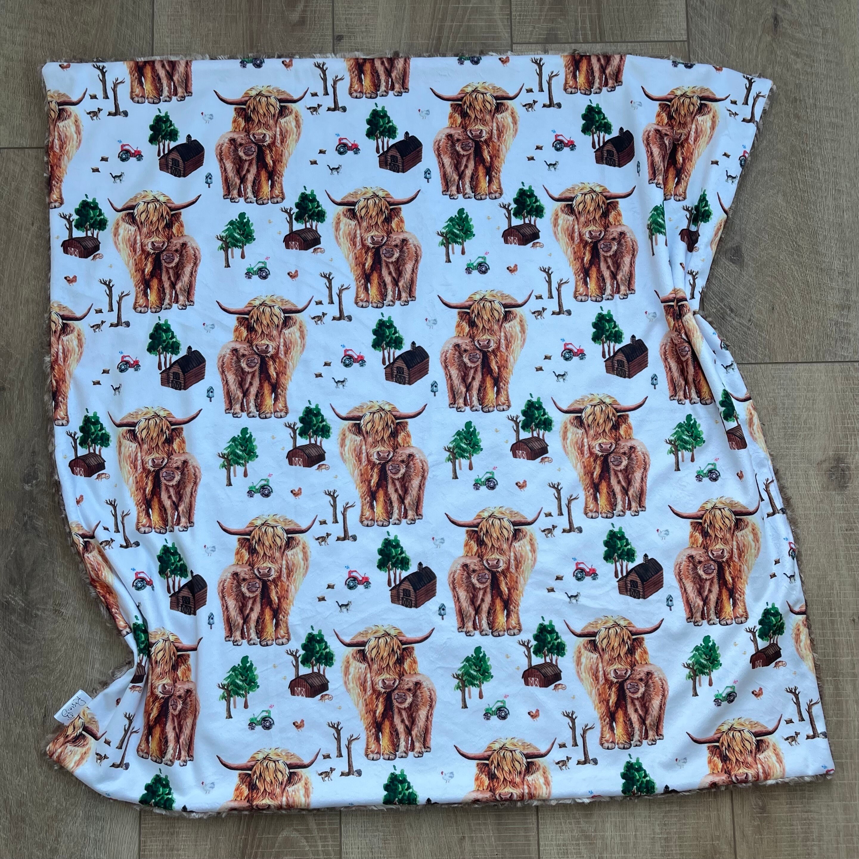 Highland Cow Farm Baby Blanket Minky Baby Lovey Farm Theme Boho Nursery ...