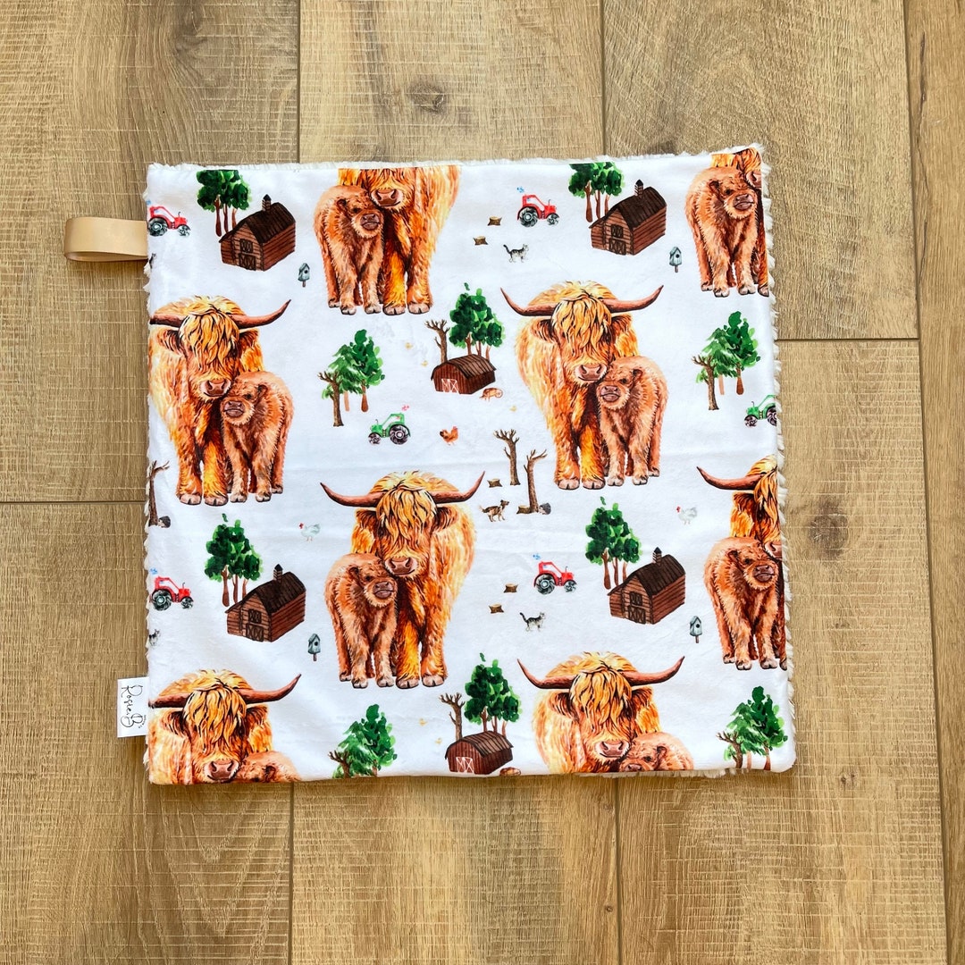 Highland Cow Farm Baby Blanket Minky Baby Lovey Farm Theme Boho Nursery ...