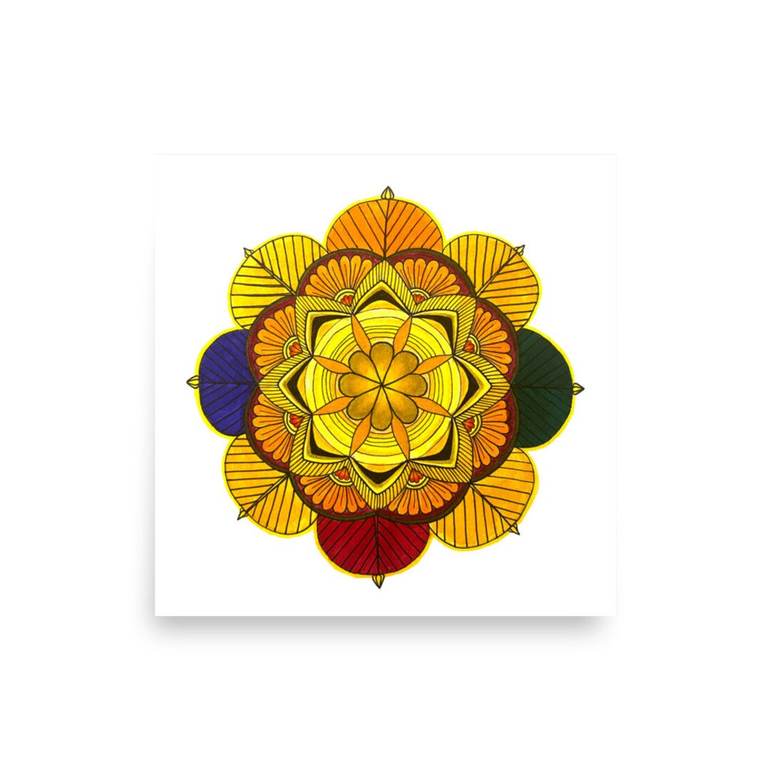 Yellow Medallion Mandala Poster Print Geometric Art Yoga Decor Buddhist ...