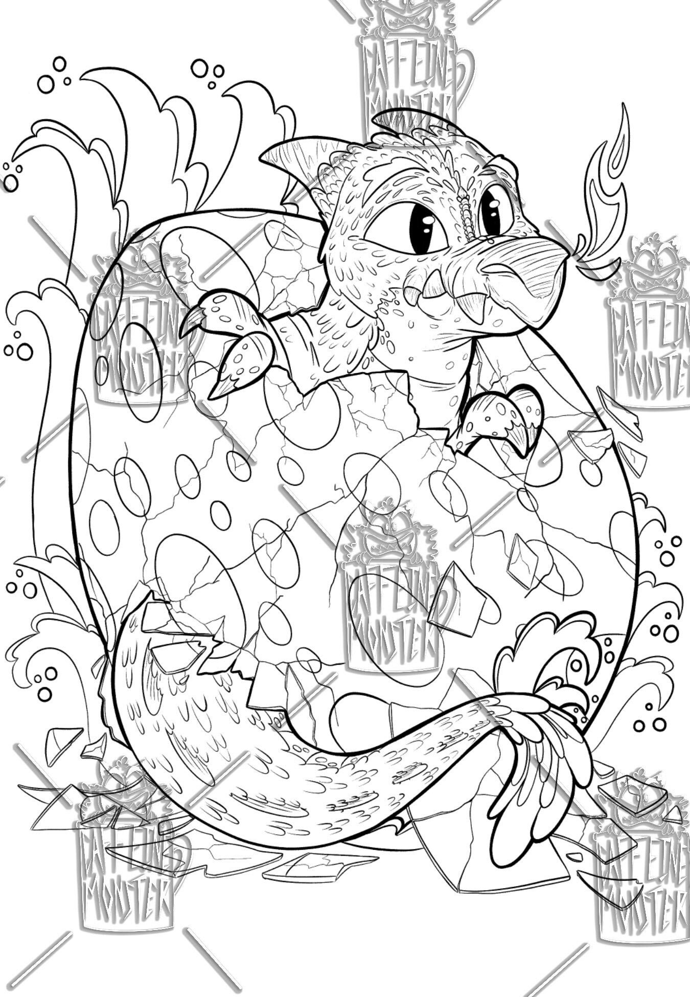 Coloring Page Hatching Dragon - Etsy