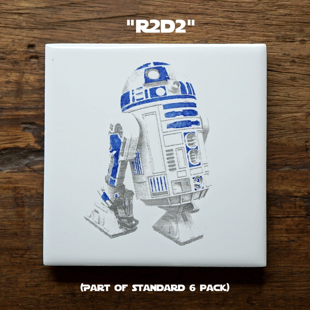Set of 6 Star Wars-inspired Droid Coasters. R2D2, BD1, BB9E, C3PO, D0 ...