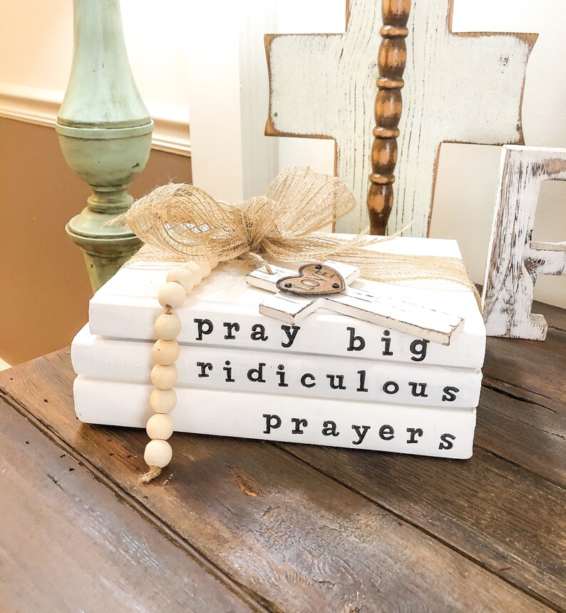 Farmhouse Decor Pray Big Prayers Stacked Books Rustic - Etsy