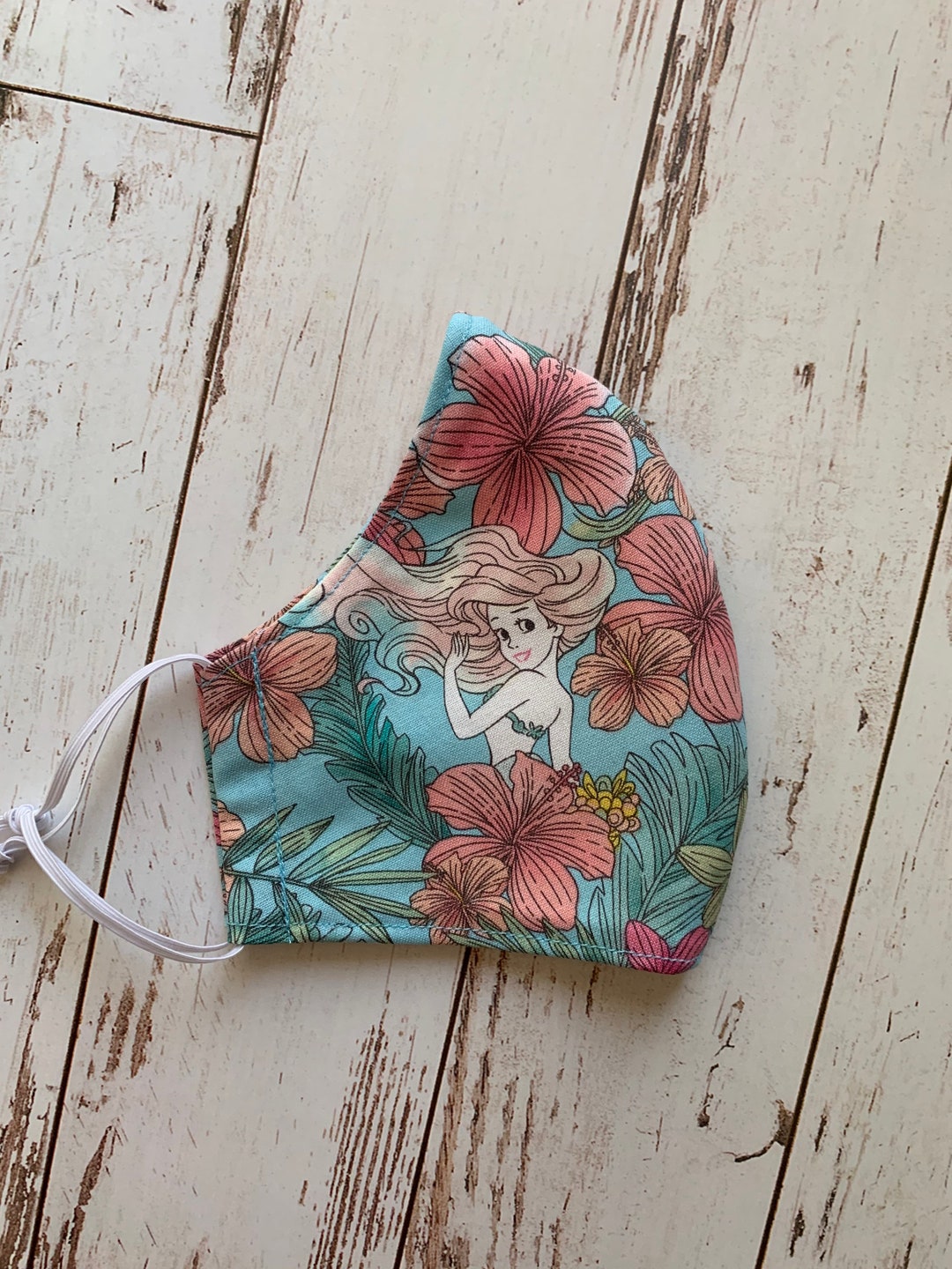 Ariel Little Mermaid Floral Face Mask. Double Layer Cotton With Filter ...
