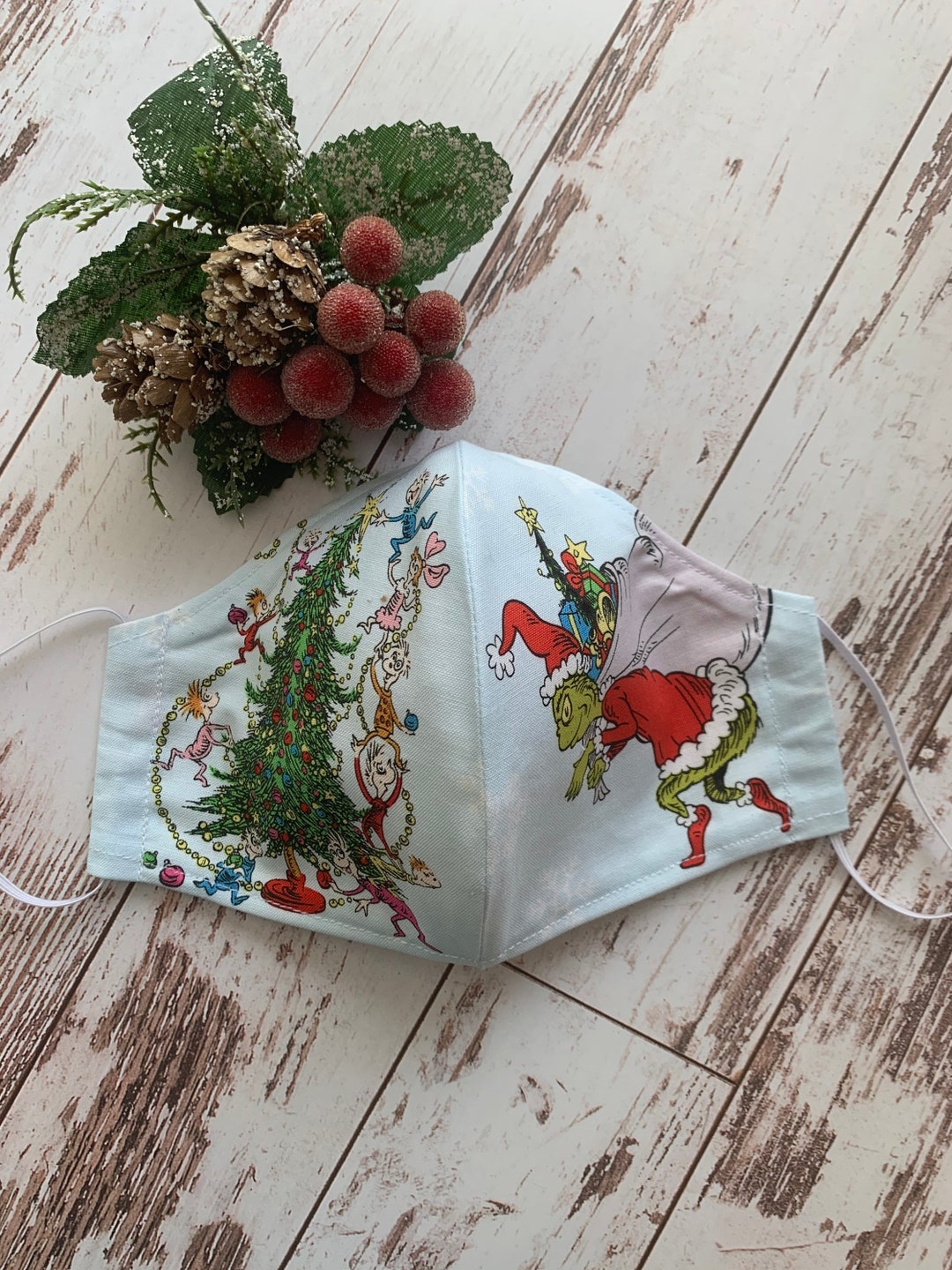 Christmas Grinch and Whoville Face Mask. Double Layer Cotton With ...