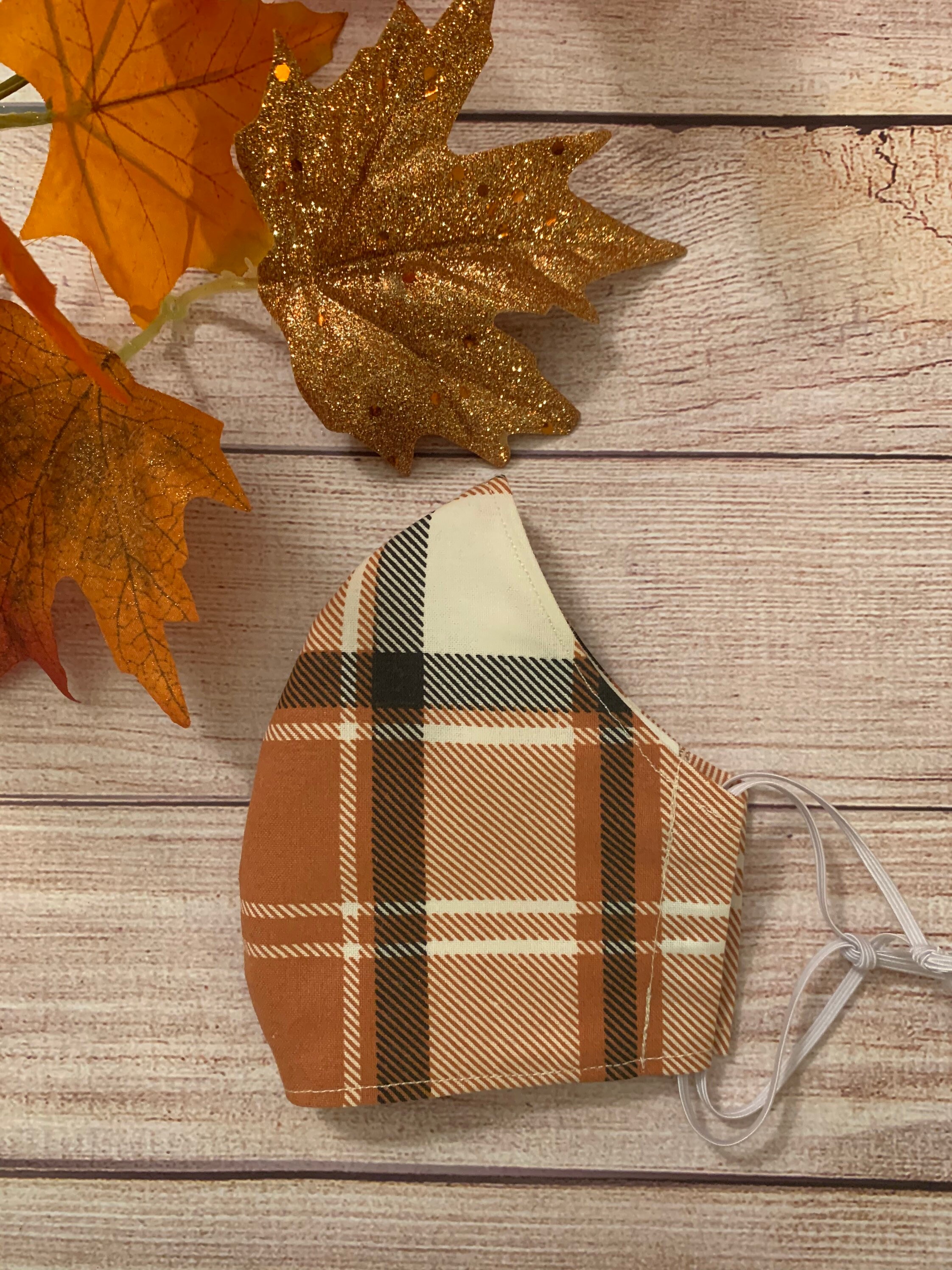 Thanksgiving fall plaid face mask. Double layer cotton with | Etsy