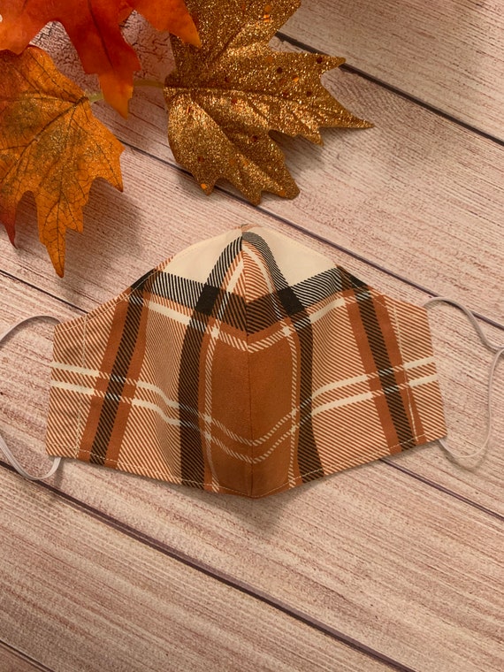 Thanksgiving fall plaid face mask. Double layer cotton with | Etsy