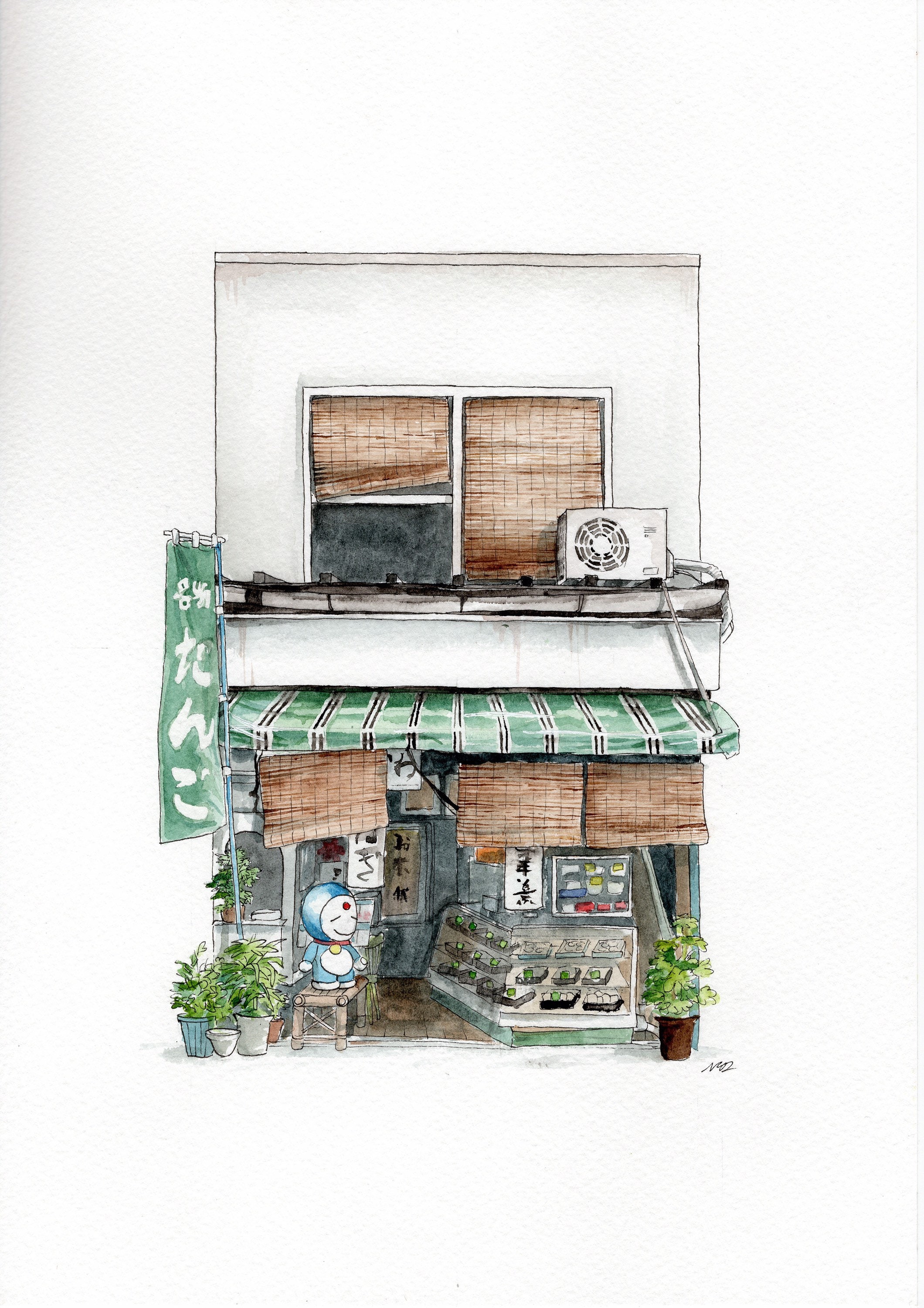 Watercolour Architecture Painting Japanese Asian Storefront - Etsy